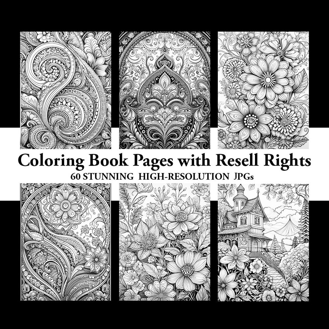 Nature-inspired Coloring Pages: 60 Black and White Designs (digital ...