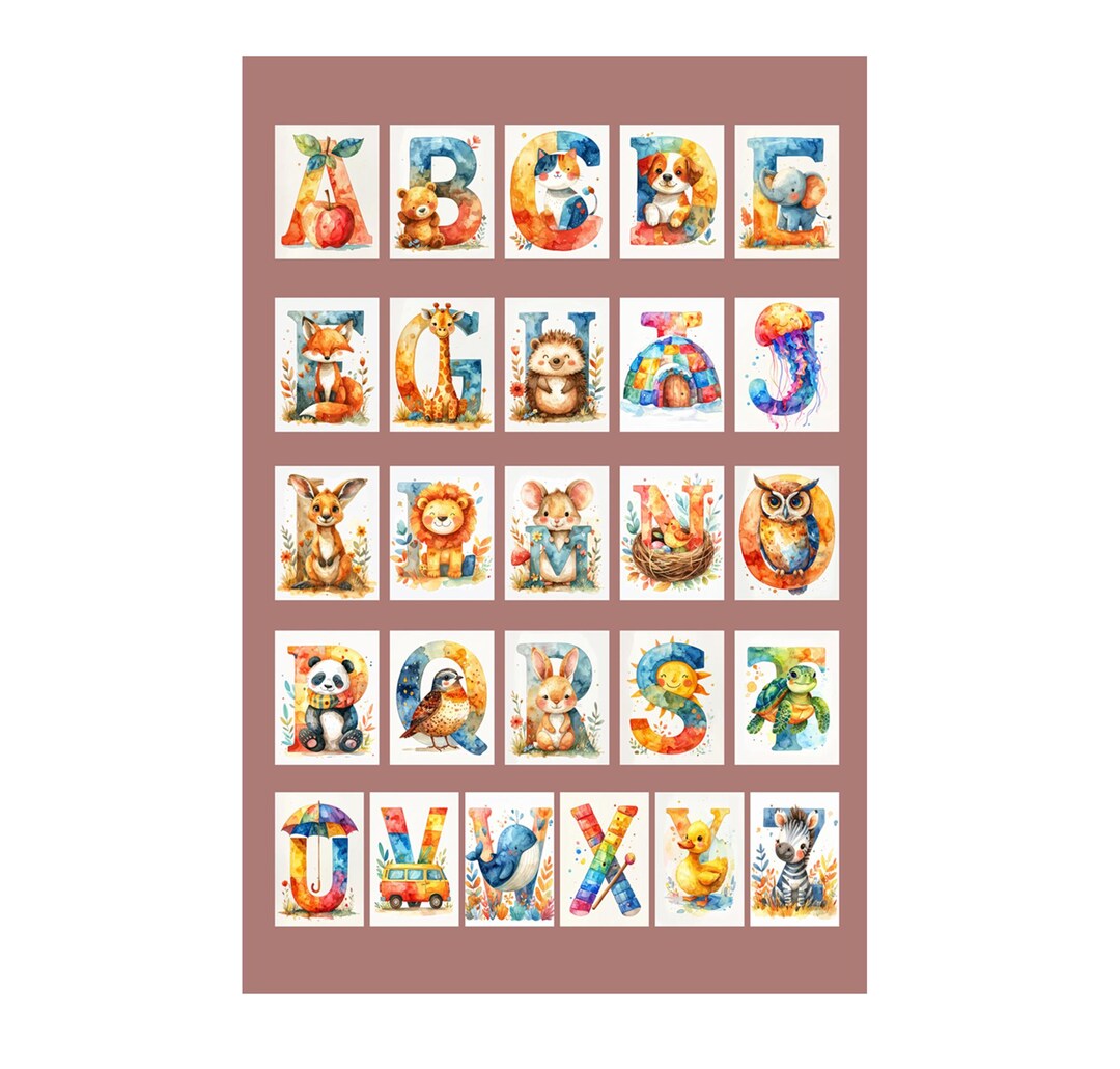 Watercolor Alphabet Poster | Nursery & Classroom Wall Art | Educational ...