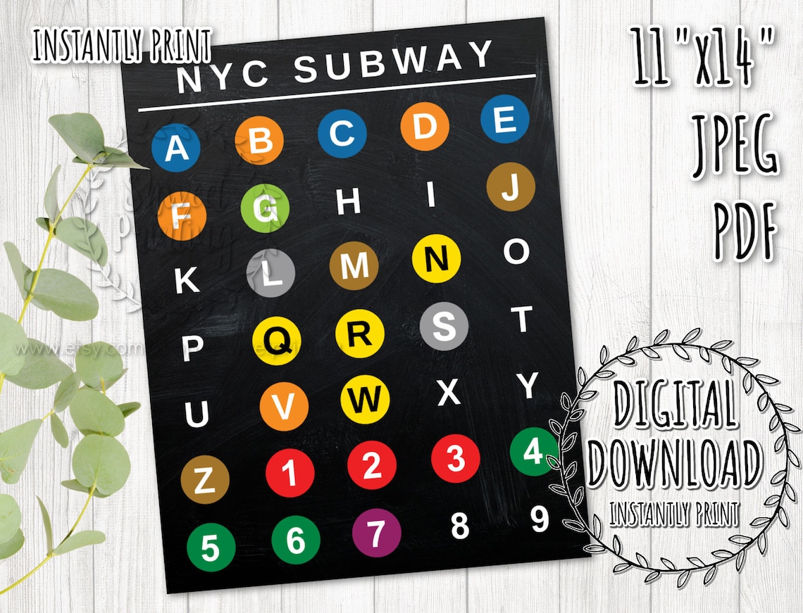 NYC Subway Train Alphabet ABC's Urban Art Nursery | Etsy