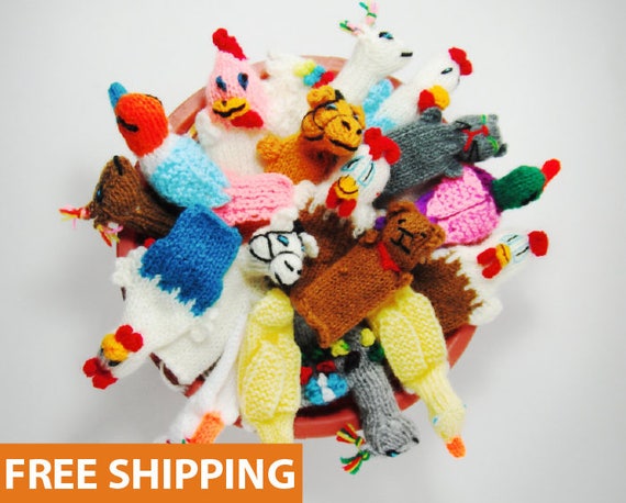5 PACK 10 PACK FARM Animals Hand Knitted Finger Puppets | Etsy