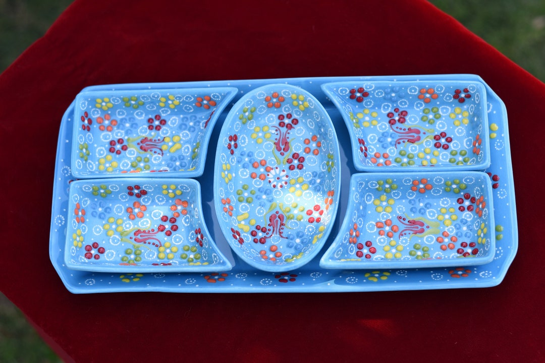 Handmade Turkish Ceramic Serving Platter Set: Floral Breakfast Bowls - Etsy