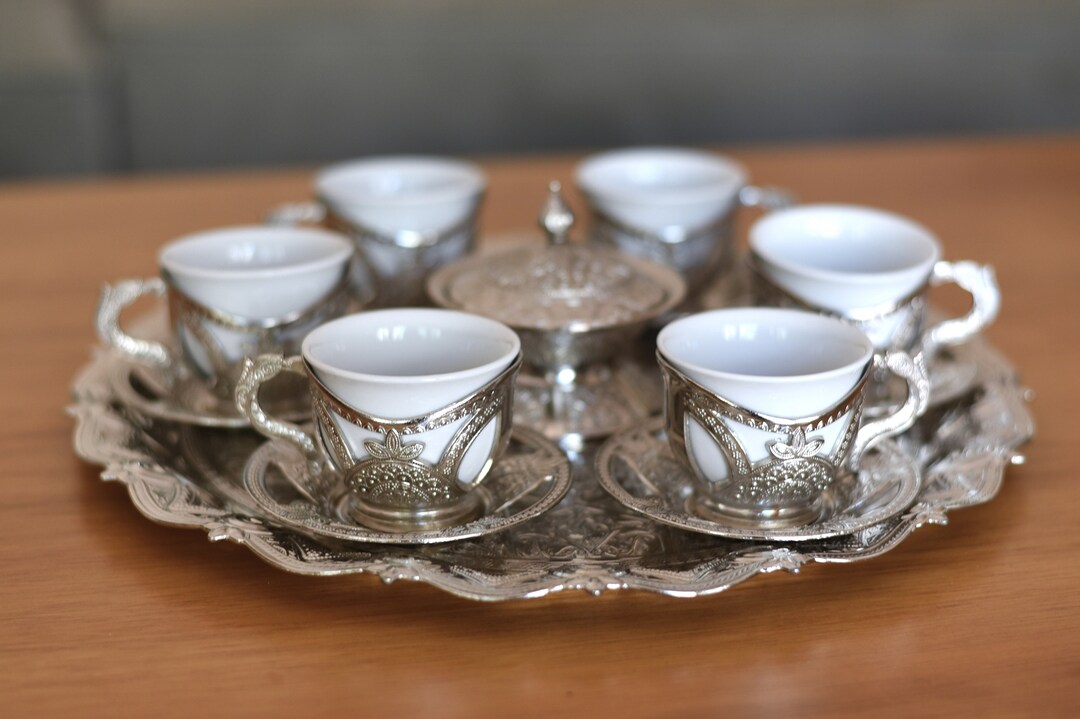 Silver Turkish Coffee Cup Set for Six (6) With Tray! - Etsy