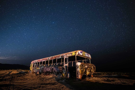 Milky Way Starry Night Sky Over Bus In Desert Canvas Wall Art | Etsy