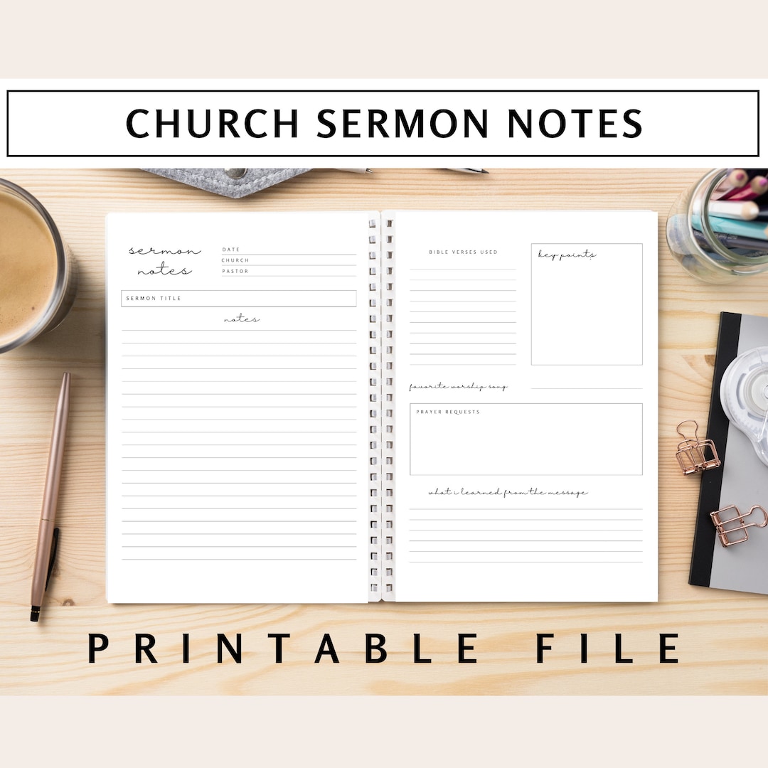 Sermon Church Notes Printable for Students, Pastors, Church Christian ...