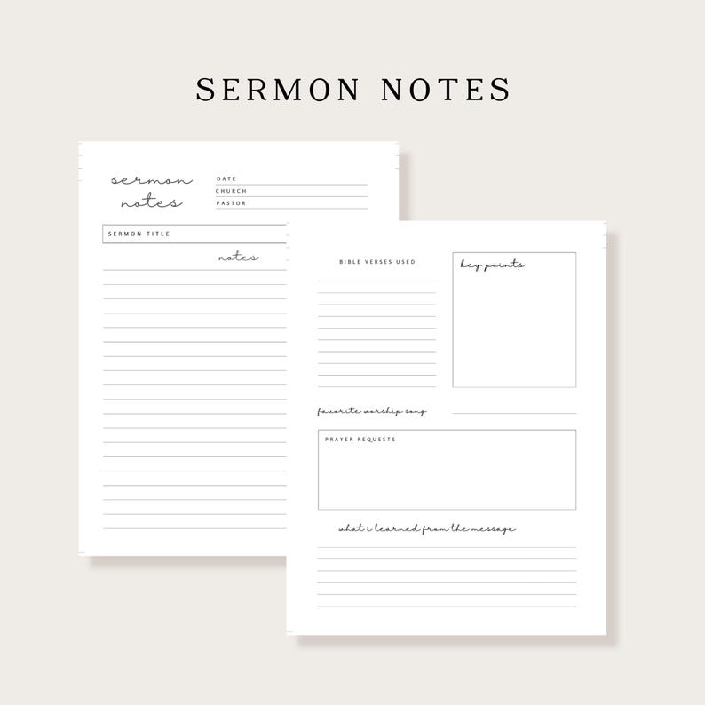 Sermon / Church Notes Printable | Bible Study & Worship Journal ...