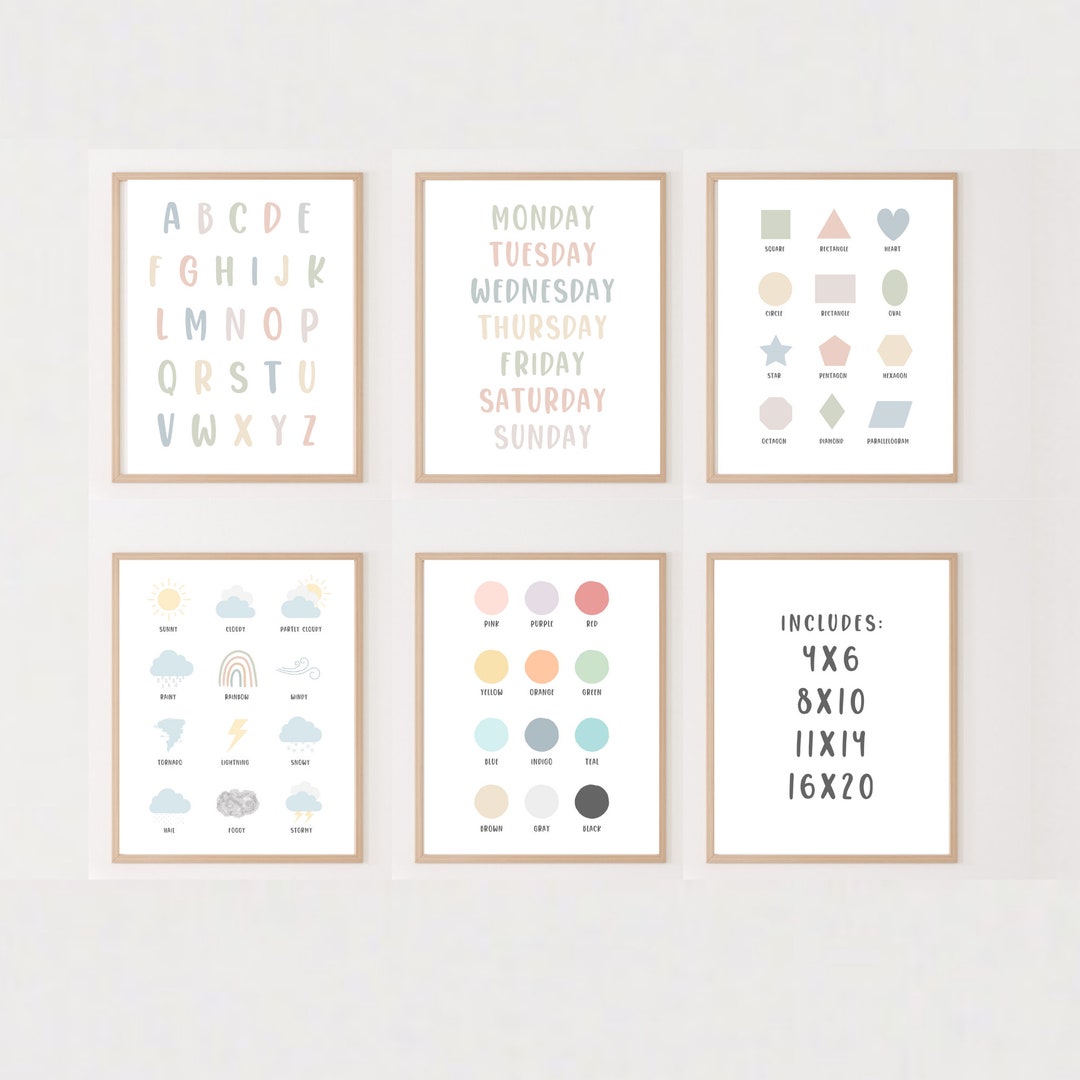 Alphabet, Days of the Week, Shapes, Colors, & Weather Poster (neutral ...