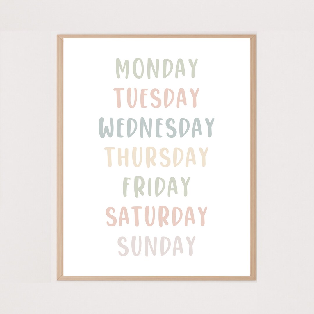 Days of the Week Poster (neutral Colors) Printable Wall Art (homeschool ...
