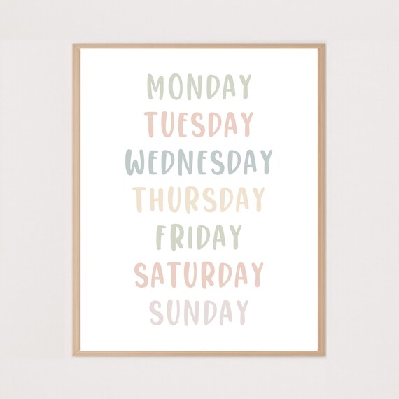 Days of the Week Poster neutral Colors Printable Wall Art - Etsy
