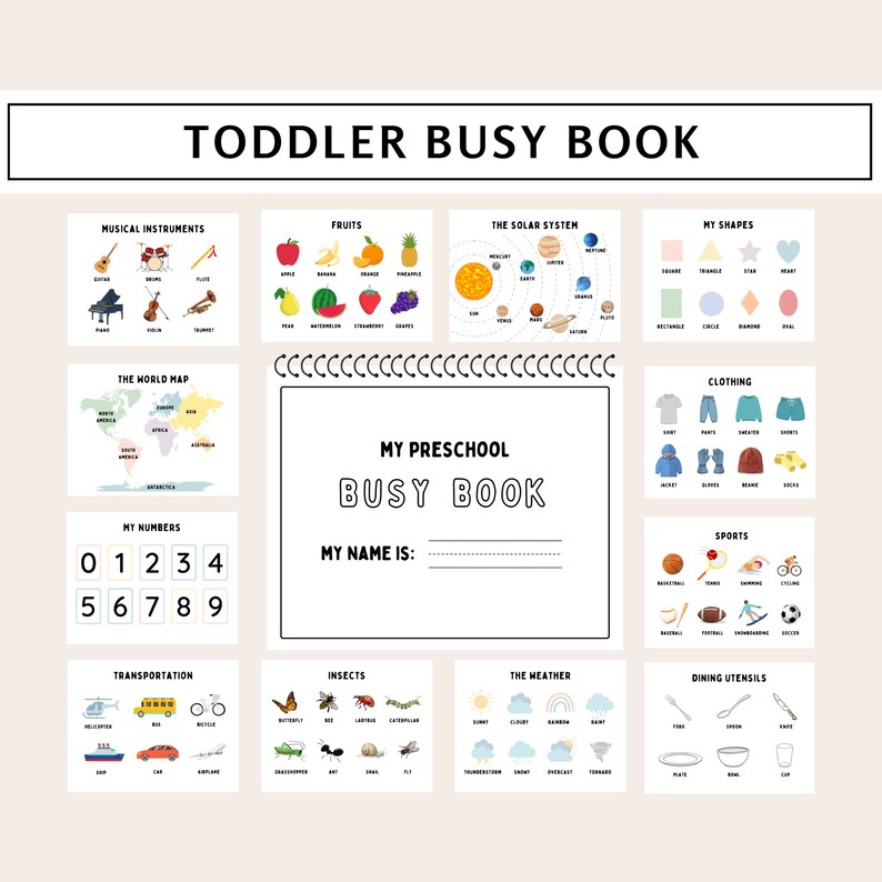 Personalized Toddler Busy Book Printable Custom Learning - Etsy