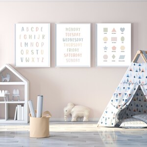 Alphabet, Days of the Week, Shapes, Colors, & Weather Poster (neutral ...