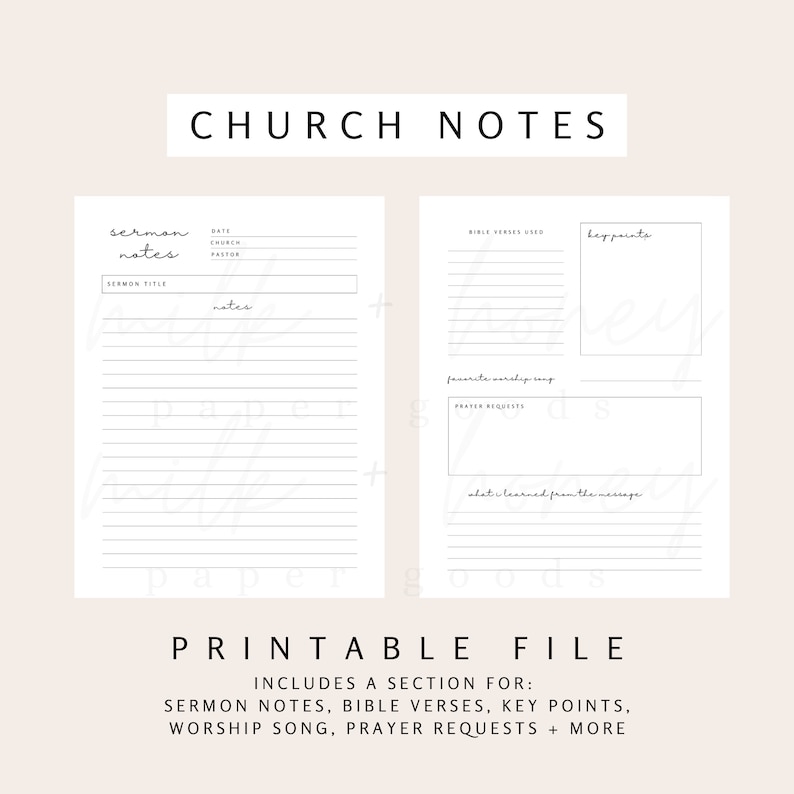 Sermon Church Notes Printable for Students Pastors Church - Etsy