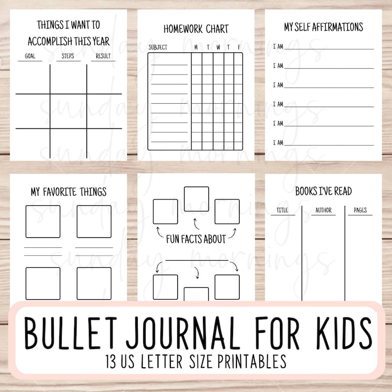 PRINTABLES: 14 Bullet Journal Pages for Children homework | Etsy