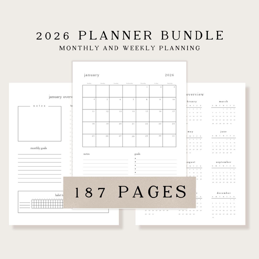 2026 Planner PRINTABLE Bundle: Monthly and Weekly Yearly Calendars ...