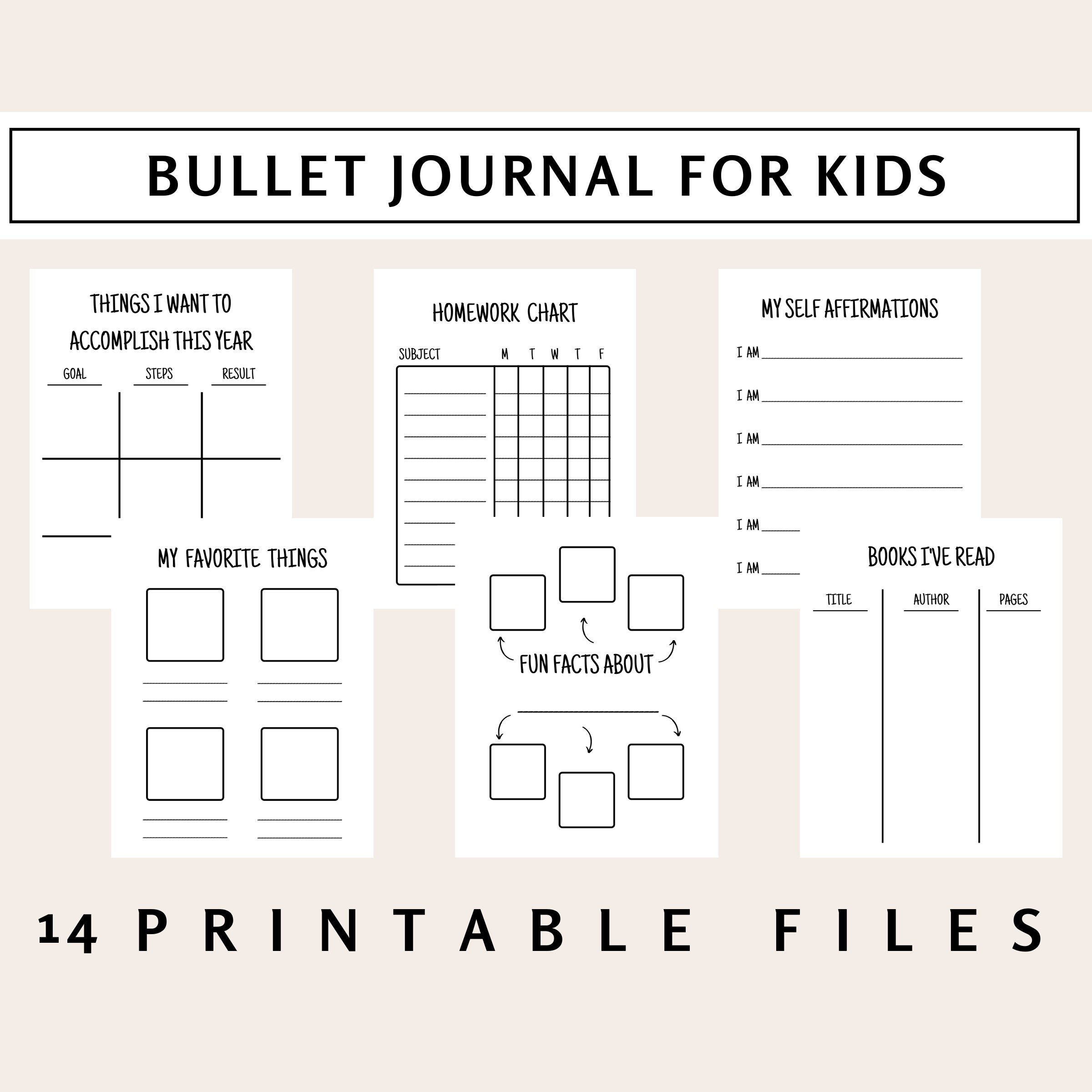 PRINTABLES: 14 Bullet Journal Pages for Children homework Log, Chores ...