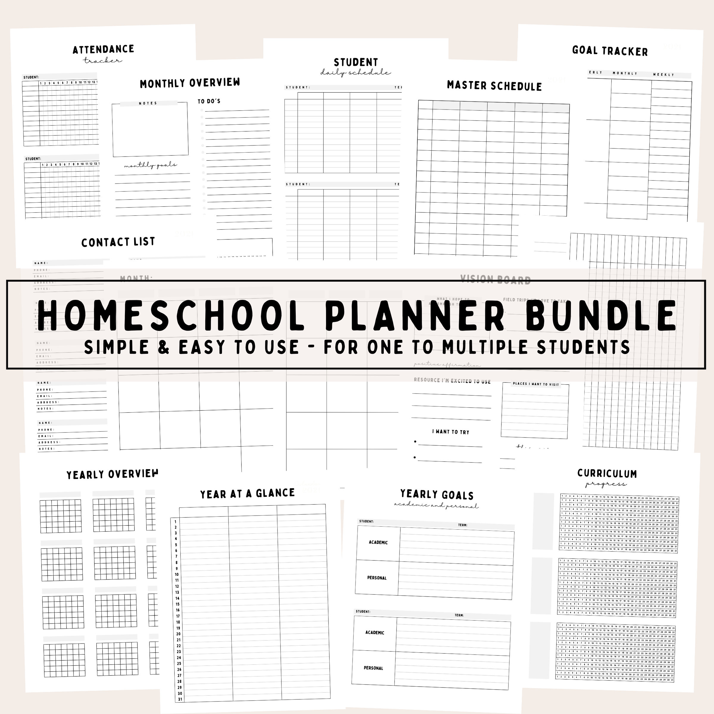 Printable Homeschool Planner Bundle for Teaching One to Multiple Kids ...