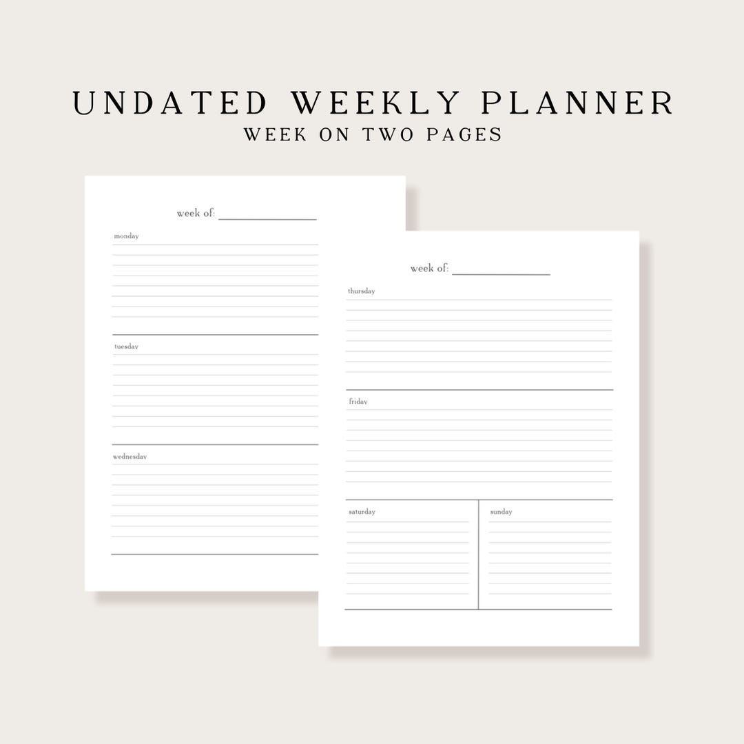 Two-page Weekly Planner PRINTABLE | Digital Downloadable, Habit & Goal ...
