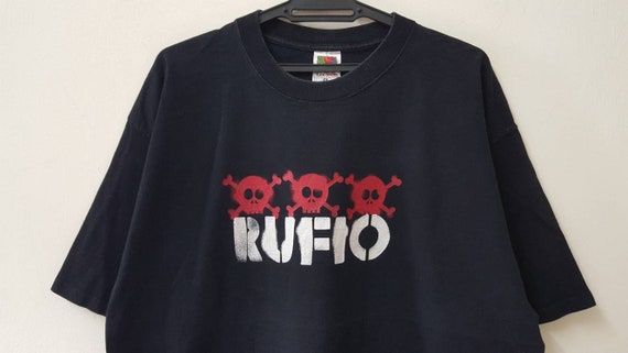 Vintage 00s RUFIO skull logo punk rock band tees rare - Gem