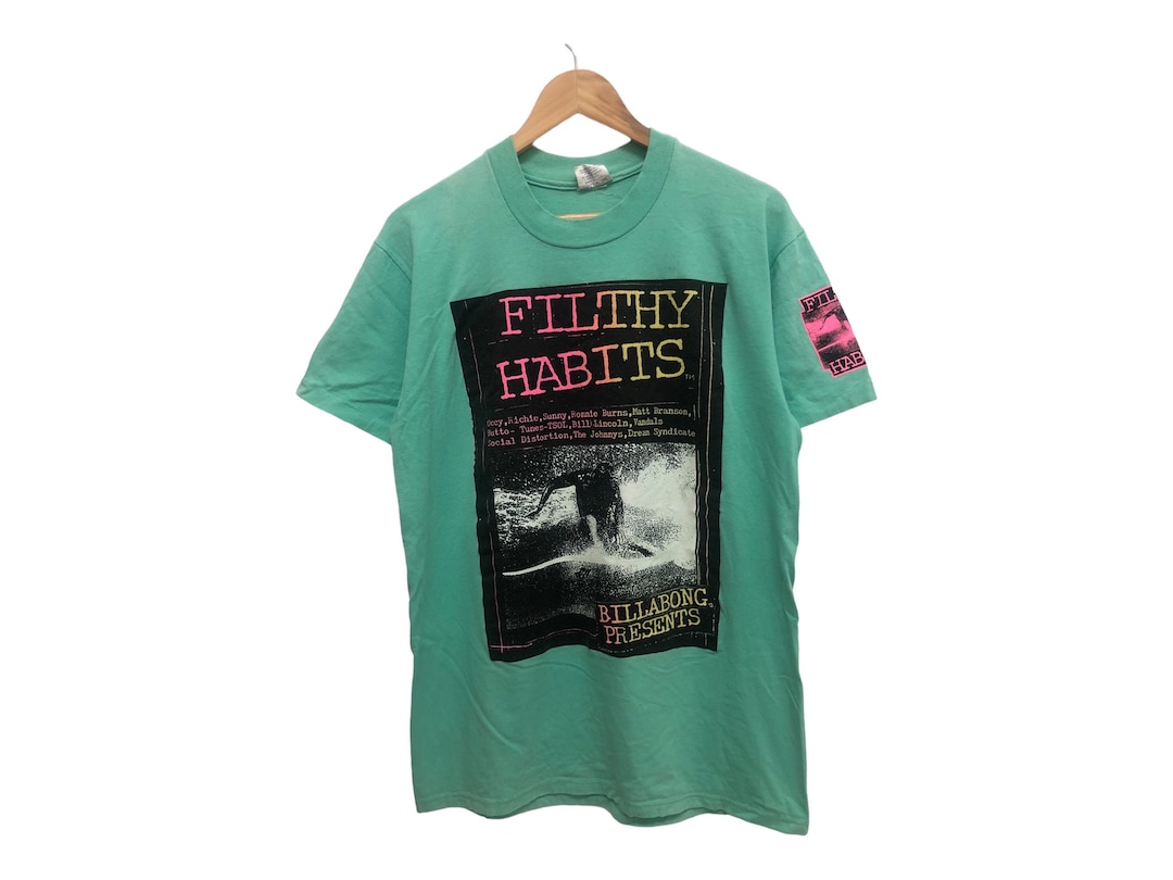 Vintage 80s FILTHY HABITS by BILLABONG Og Surf Cult Video Ost Promo Tee ...