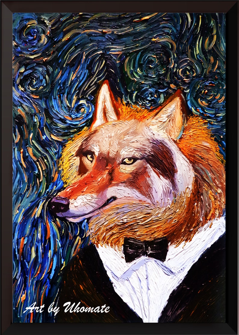Mr. Fox Tier Welt Fox Portrait Van Gogh inspiriert Leinwand - Etsy.de