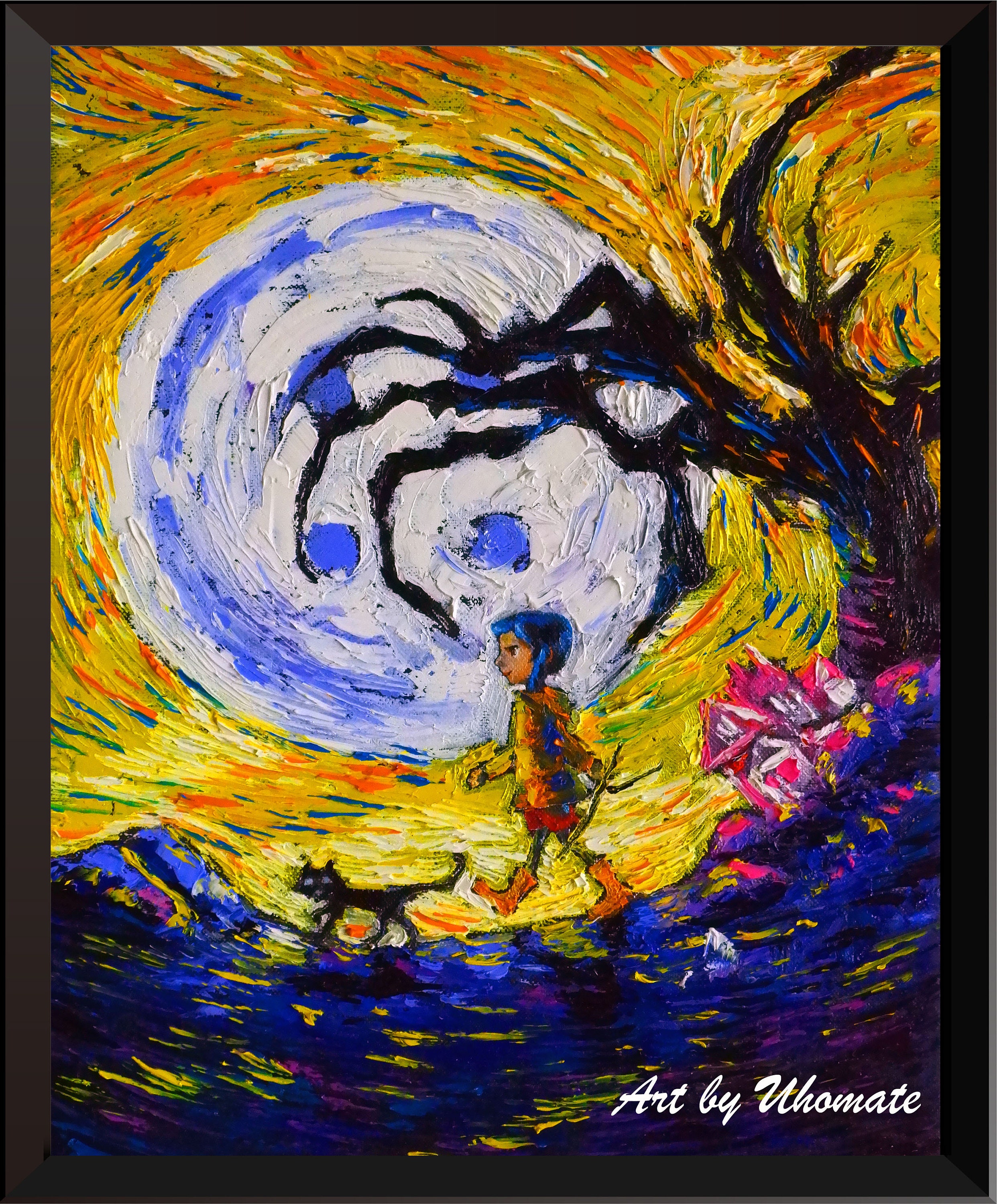 Coraline and Cat Canvas Print: Van Gogh Starry Night Inspired Nursery ...