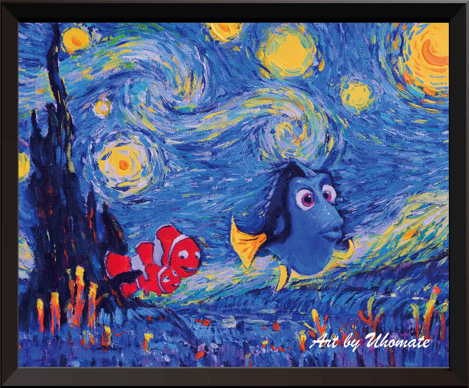 Starry Night Dory and Nemo Canvas Print: Whimsical Nursery Wall Art - Etsy