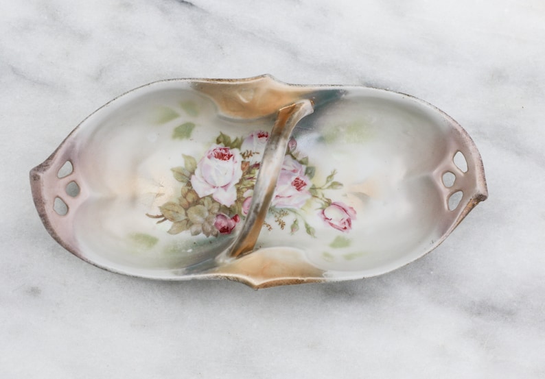 IPF German Lusterware - Pink Rose Dish With Handle - Etsy