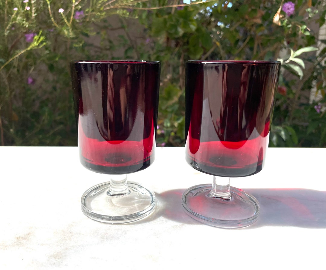 Vintage French Luminarc Short Glassware - 2 Small Wine Glasses - Red ...