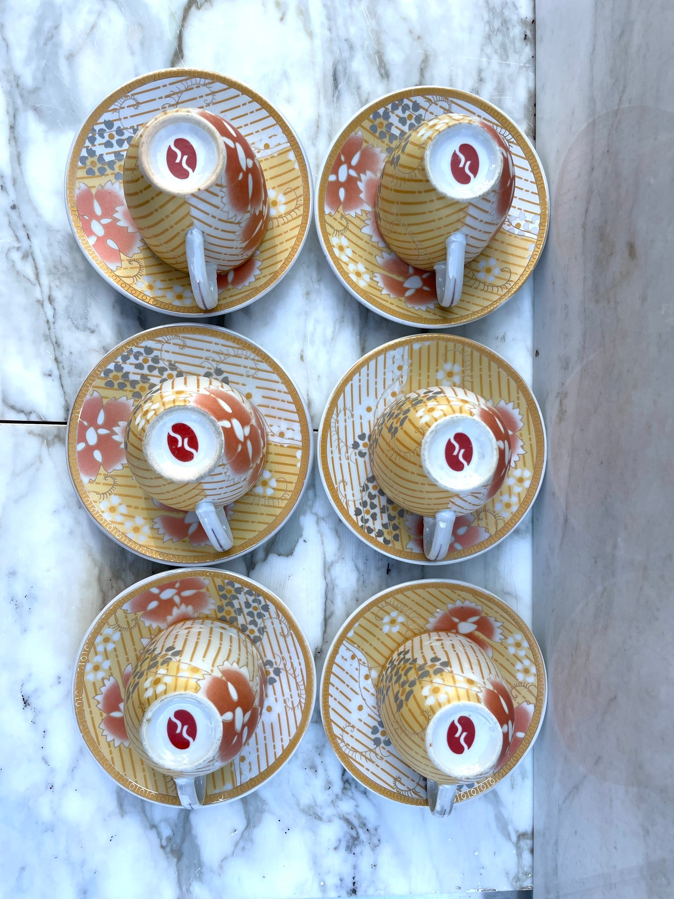 Vintage Chinese Tea Set Yellow/gold Floral 12 Piece Set 6 Cups & 6 ...