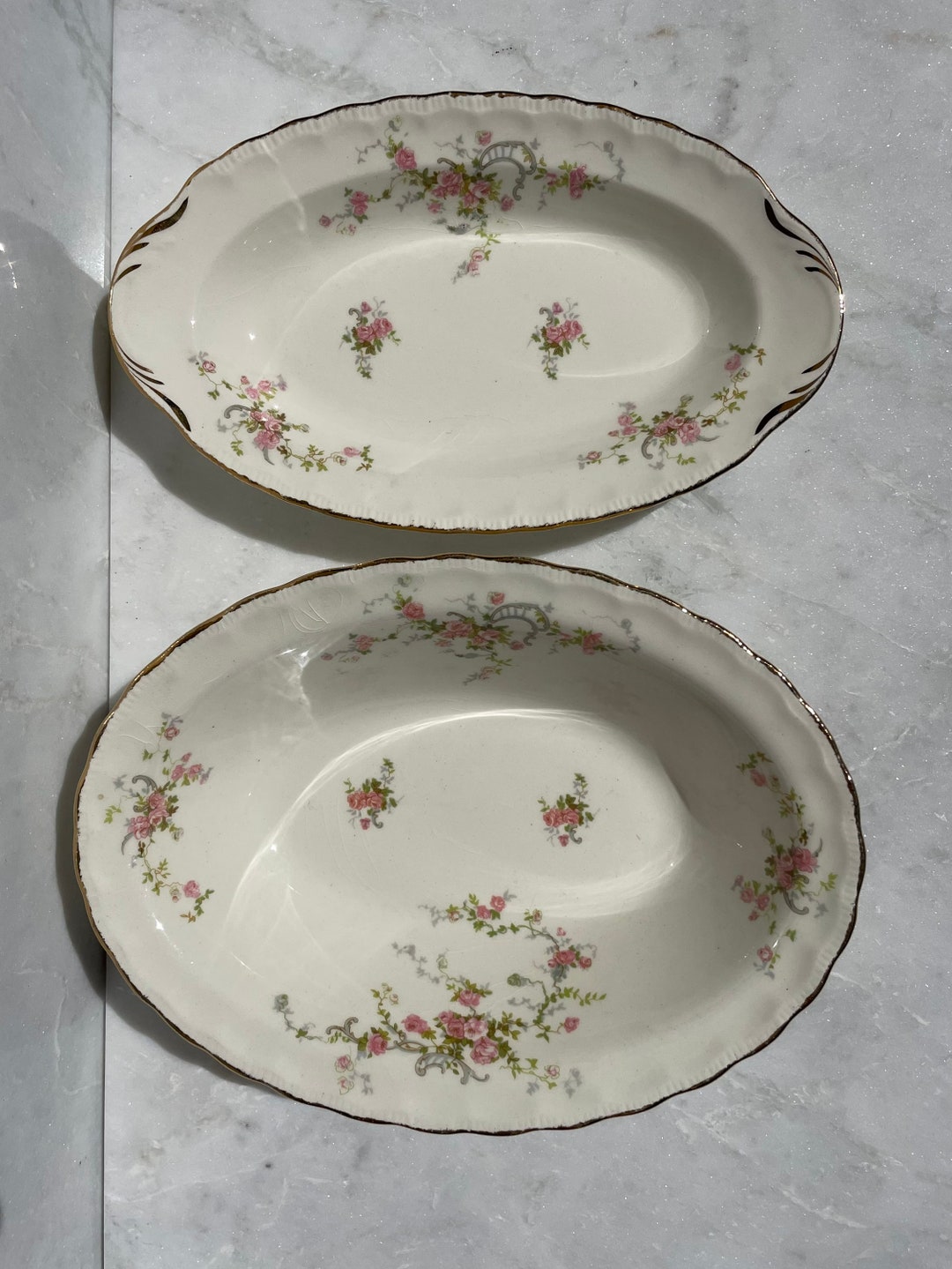 Pope Gosser - New Princess Pink Rose - 9" Vegetable Dish and 9" Relish ...