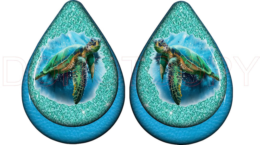 3D Glitter Turtle in Water Teardrop Earring Sublimation Design - Etsy