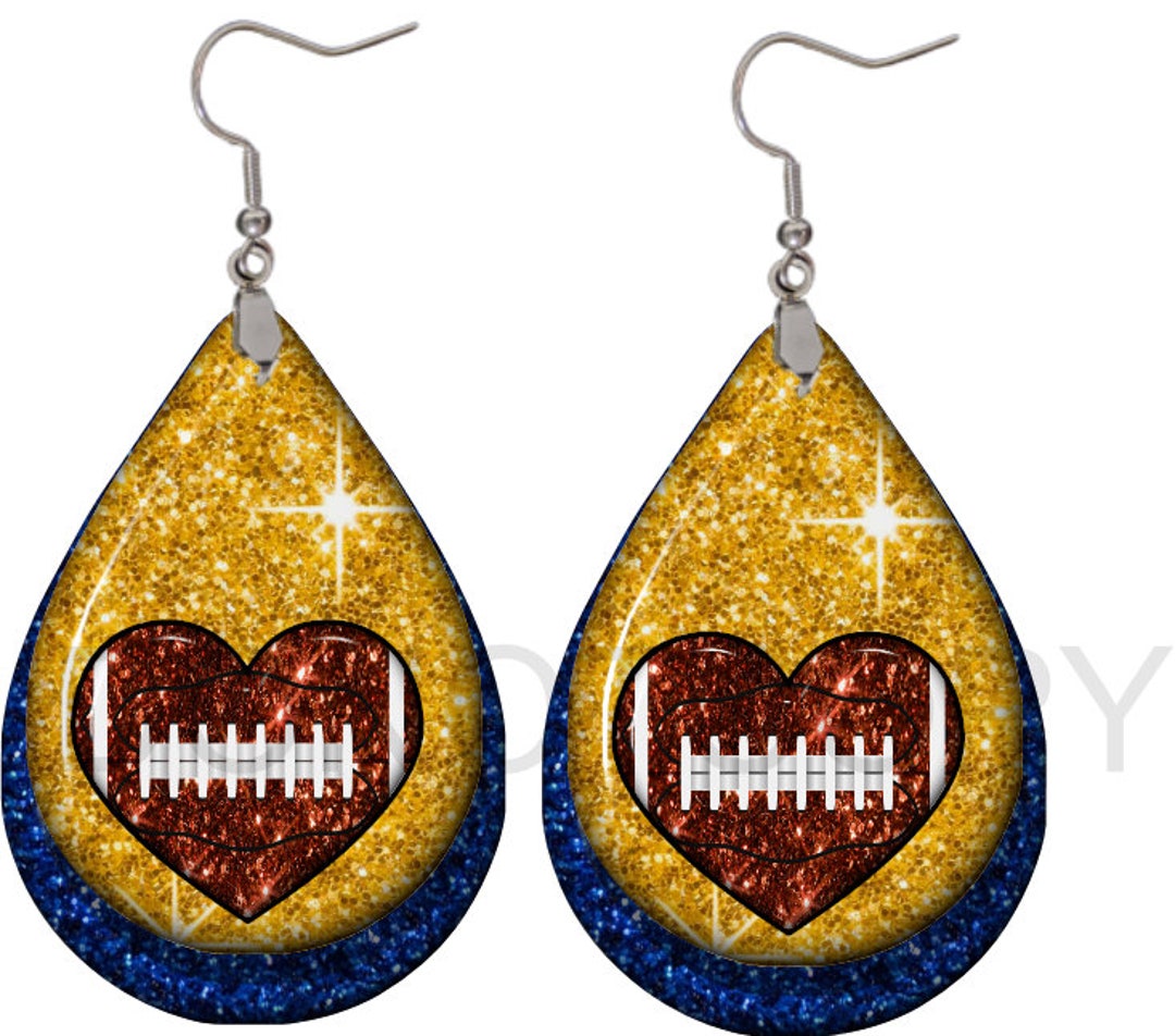 3d Football Blue and Gold Glitter Teardrop Earring Sublimation Design ...