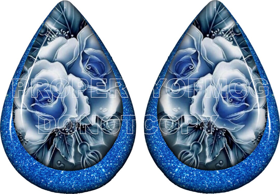 Blue Roses Glitter Teardrop Sublimation Design - Etsy