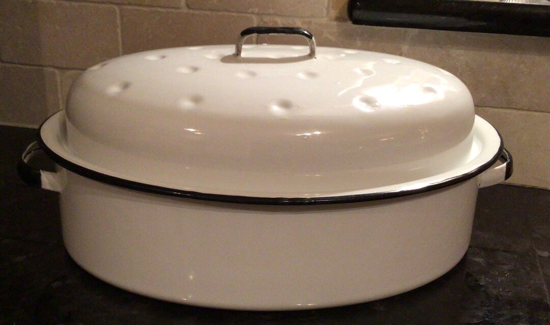 Black and White Enamel Roaster Roasting Pan - Etsy