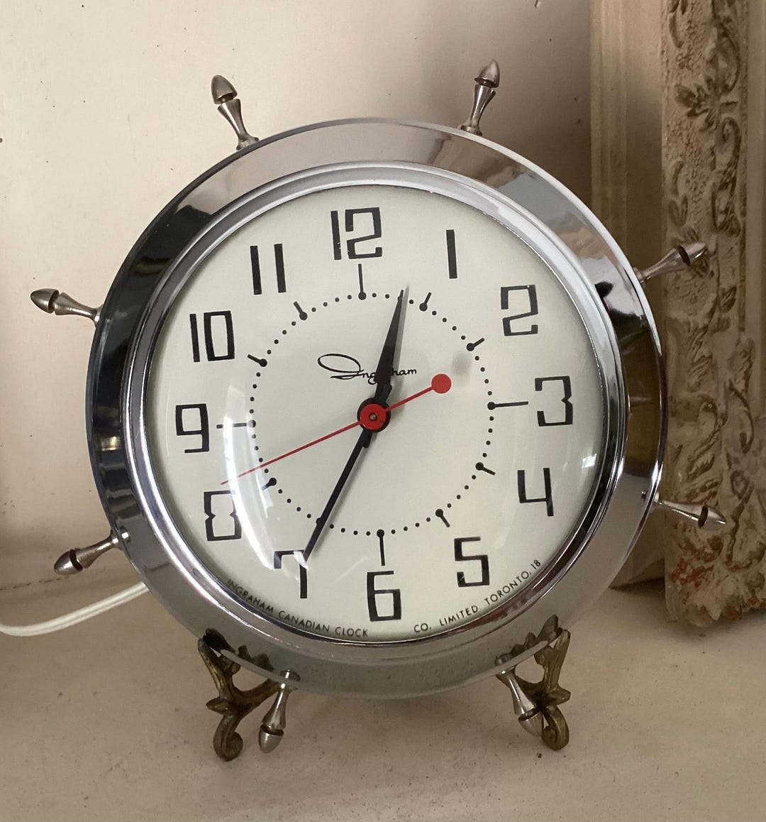 Ingraham Canadian Clock Co. Chrome Nautical Ship Wheel Clock - Etsy