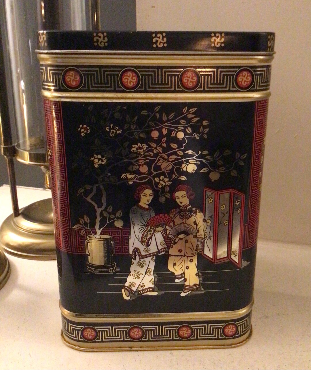 Red Gold Black Asian Motif Tea Tin Canister - Etsy