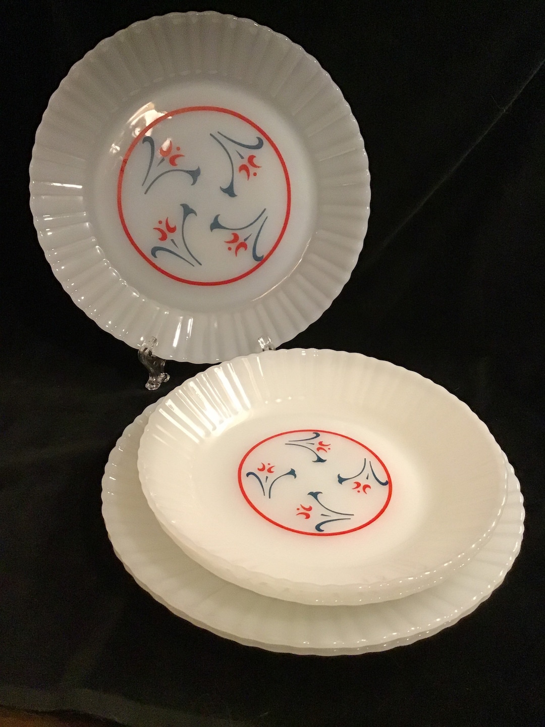 Termocrisa Mexico Milk Glass Blue and Red Dinnerware - Etsy