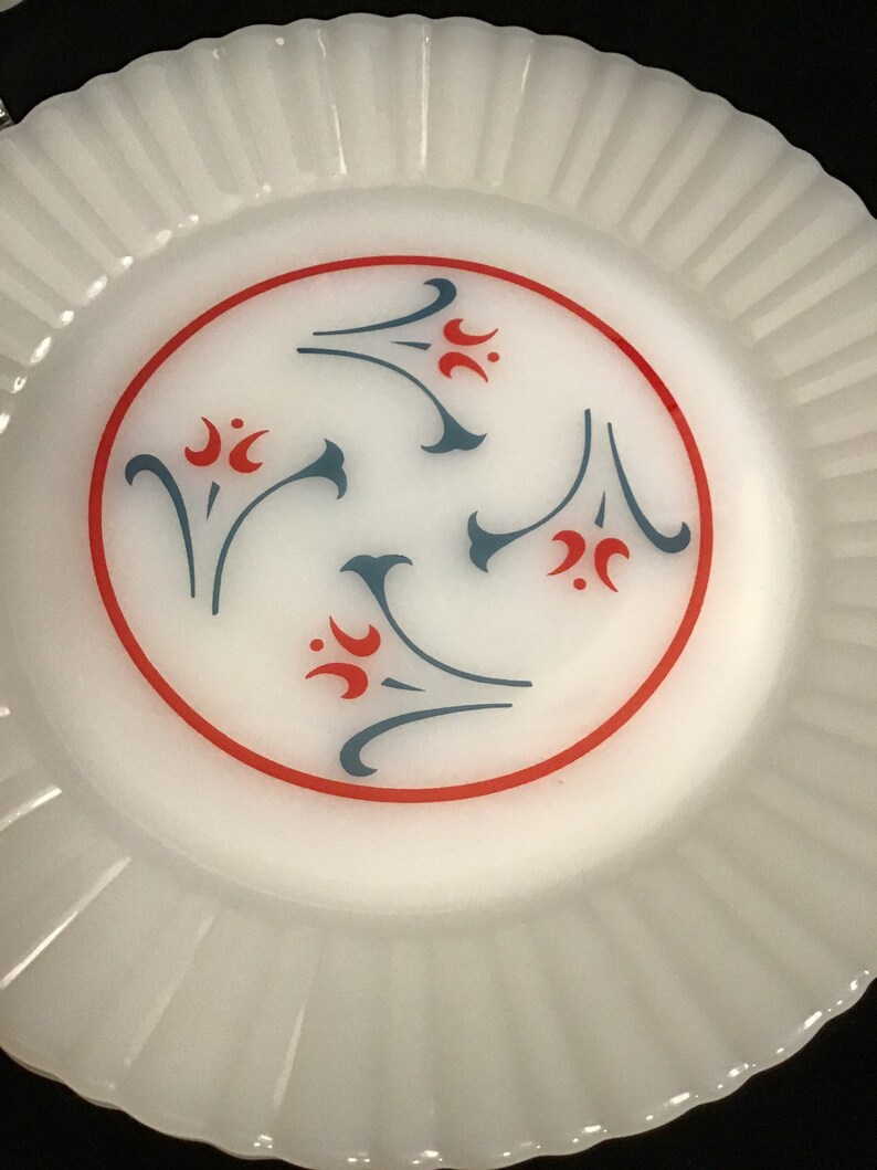Termocrisa Mexico Milk Glass Blue and Red Dinnerware - Etsy