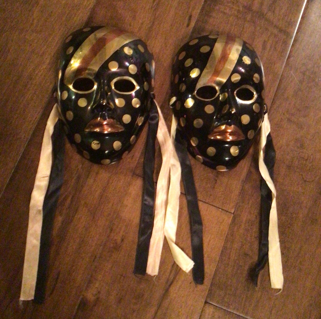 Black, Copper and Gold on Brass Carnival Mask Wall Hangings - Etsy