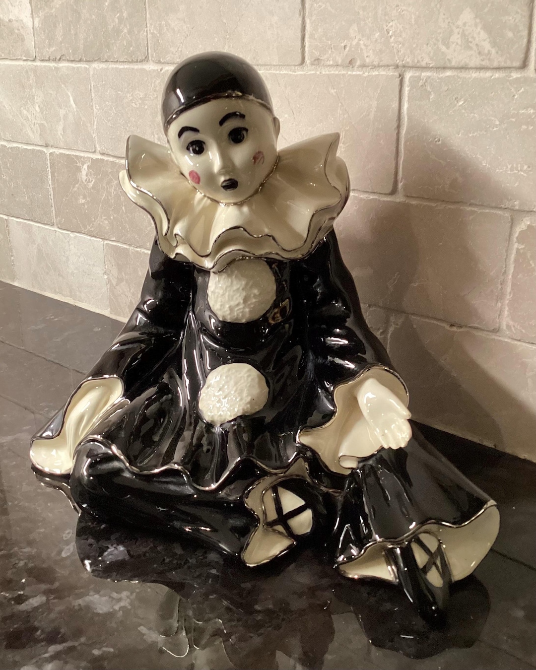 Ceramic Pierrot Pantomime Clown Black White Silver - Etsy