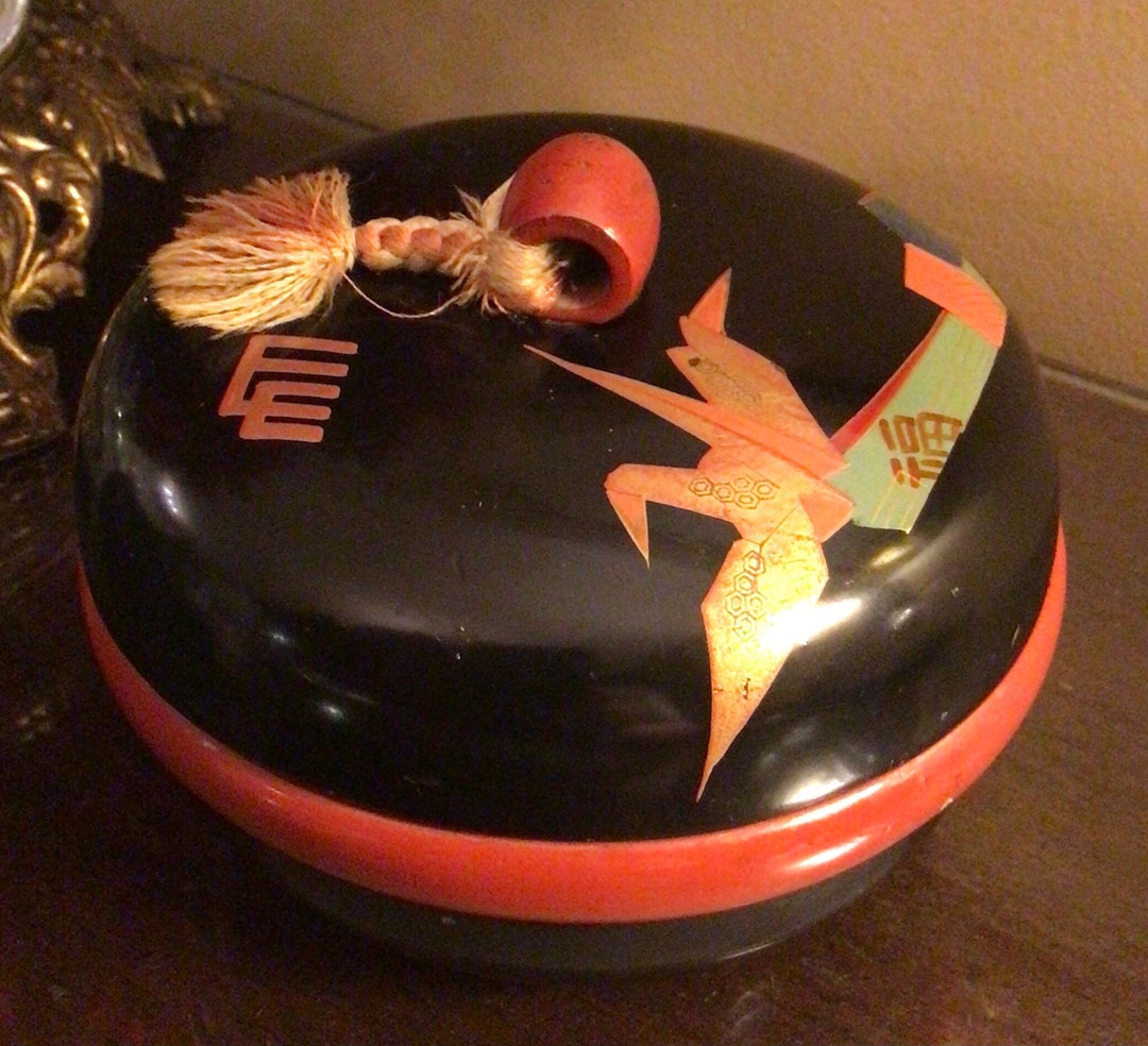 Black and Red Japanese Lacquerware Round Covered Dish or Box - Etsy