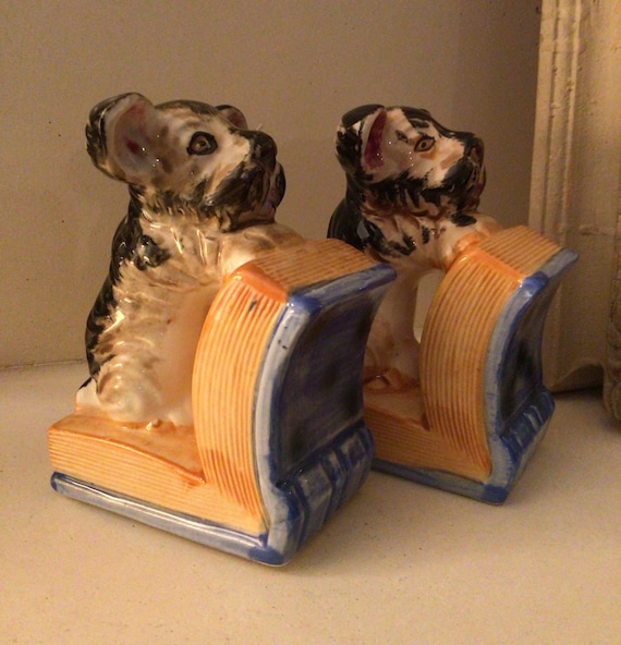 Handpainted Ceramic Dog Bookends | Etsy