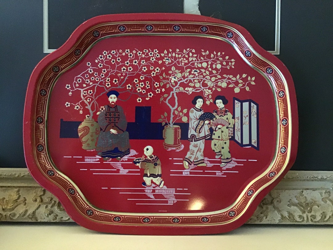 Metal Tray Manufacturing Co. Red Gold Black Asian Inspired Tray - Etsy