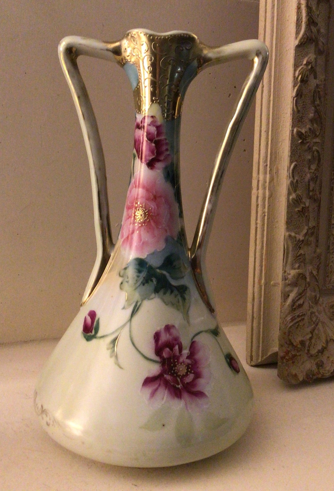 Nippon Double-handle Poppy and Gold Moriage Vase - Etsy