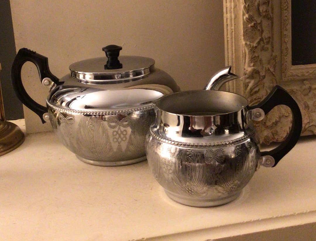 Sona Chrome England Aluminum Teapot and Creamer - Etsy