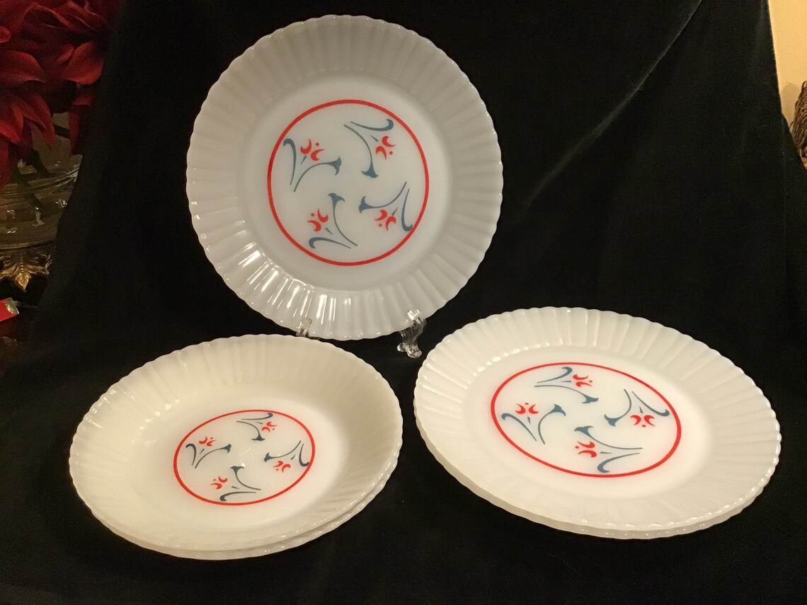 Termocrisa Mexico Milk Glass Blue and Red Dinnerware | Etsy