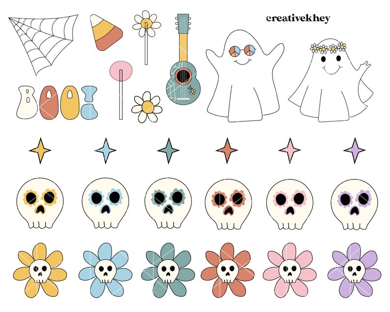 Hippie Halloween Clipart, Groovy Halloween Clipart, 60's Clipart, Retro ...