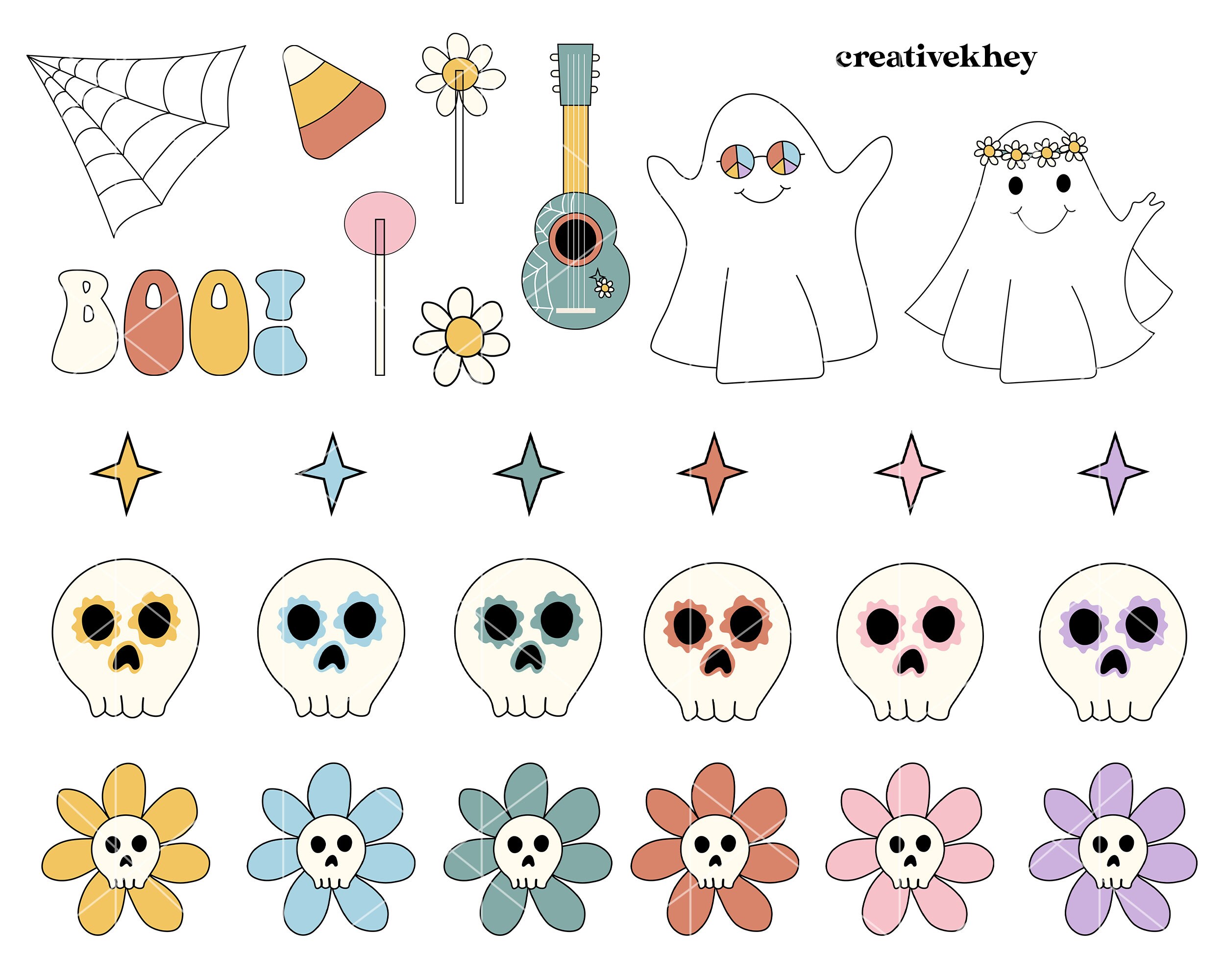 Hippie Halloween Clipart, Groovy Halloween Clipart, 60's Clipart, Retro ...