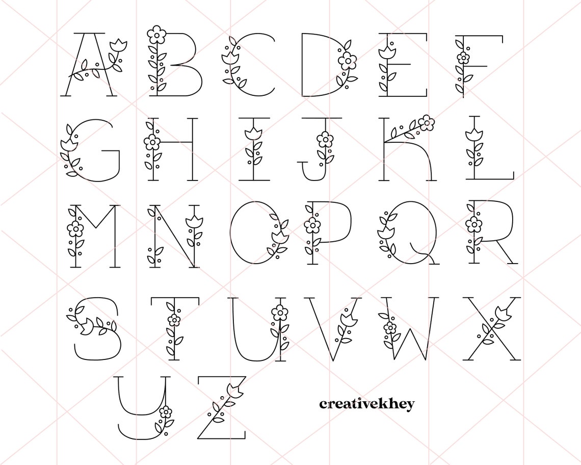 Cute Floral Alphabet Clipart, Simple Floral Font, Botanical Alphabet ...