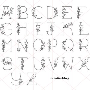 Cute Floral Alphabet Clipart, Simple Floral Font, Botanical Alphabet ...