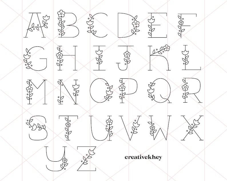 Cute Floral Alphabet Clipart, Simple Floral Font, Botanical Alphabet ...